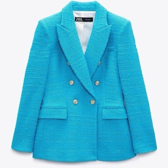 Zara | Jackets & Coats | Zara Turquoise Blazer With Silver Buttons ...